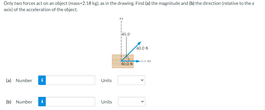 Solved Only Two Forces Act On An Object Mass 2 18 Kg As