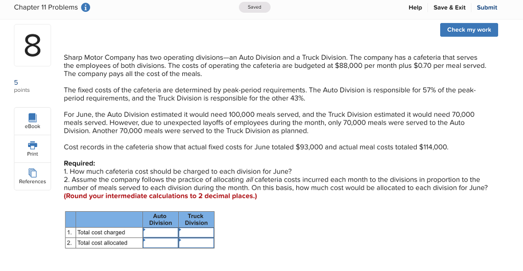 Solved Chapter 11 Problems Saved Help Save & Exit Submit | Chegg.com