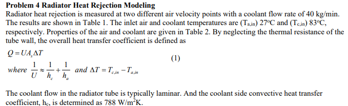 Solved Problem 4 Radiator Heat Rejection Modeling Radiator | Chegg.com