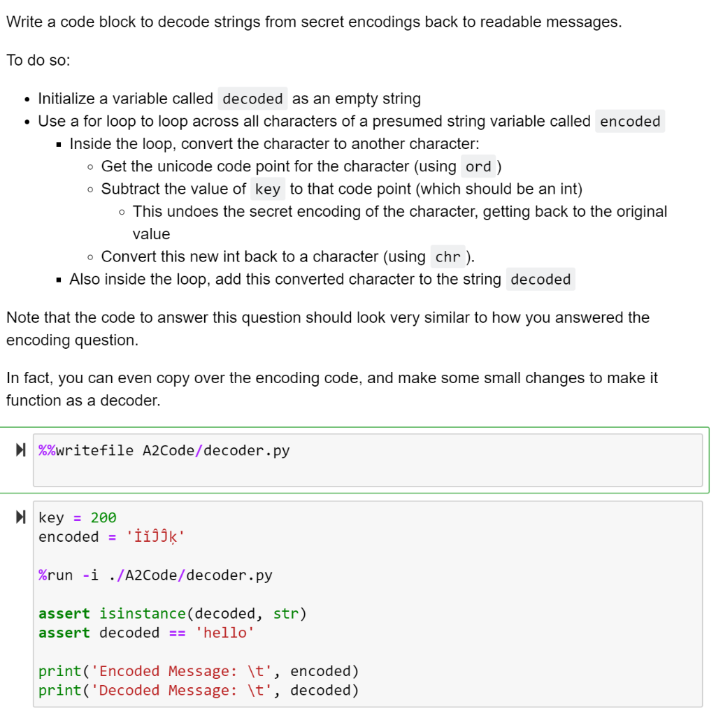 Solved Write a code block to decode strings from secret | Chegg.com
