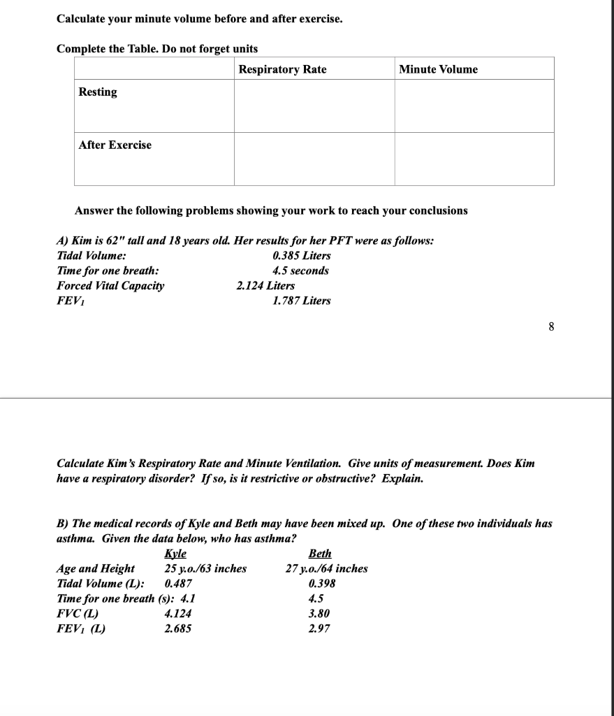 Solved Calculate your minute volume before and after | Chegg.com