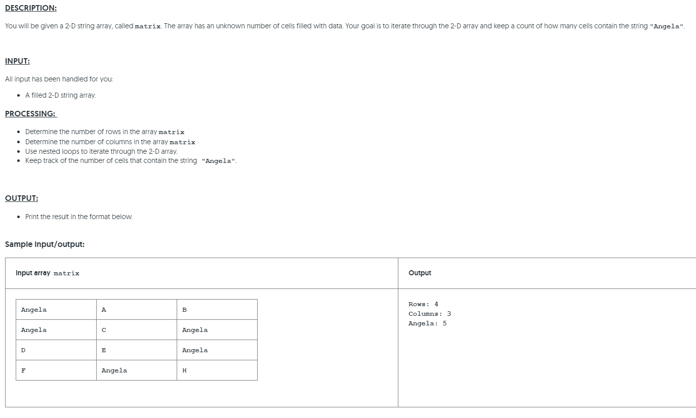 Solved DESCRIPTION: You will be given a 2-D string array, | Chegg.com