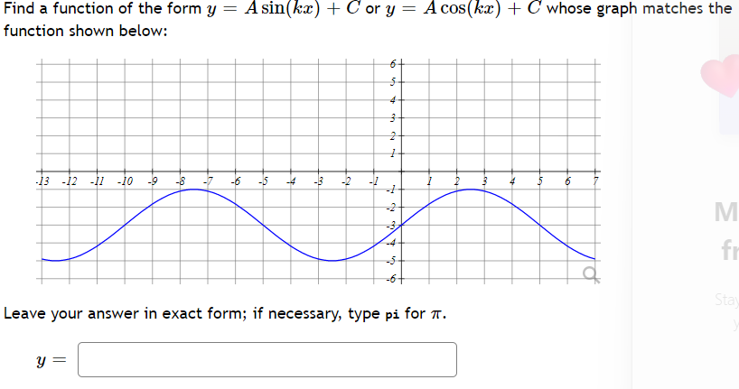 Solved Find A Function Of The Form Y Asin Kx C Or