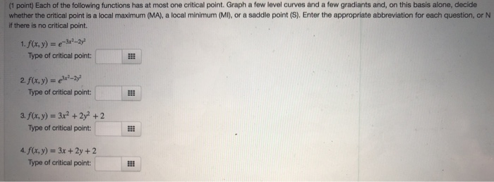 Solved (1 point) Each of the following functions has at most | Chegg.com