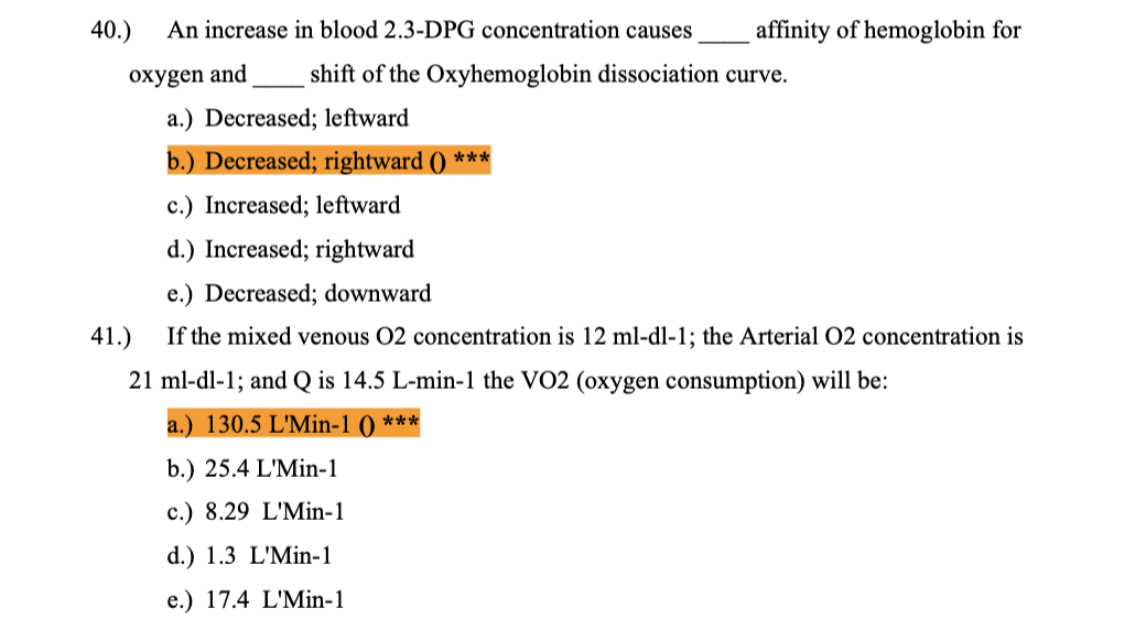 Solved oxygen and 40.) An increase in blood 2.3-DPG | Chegg.com