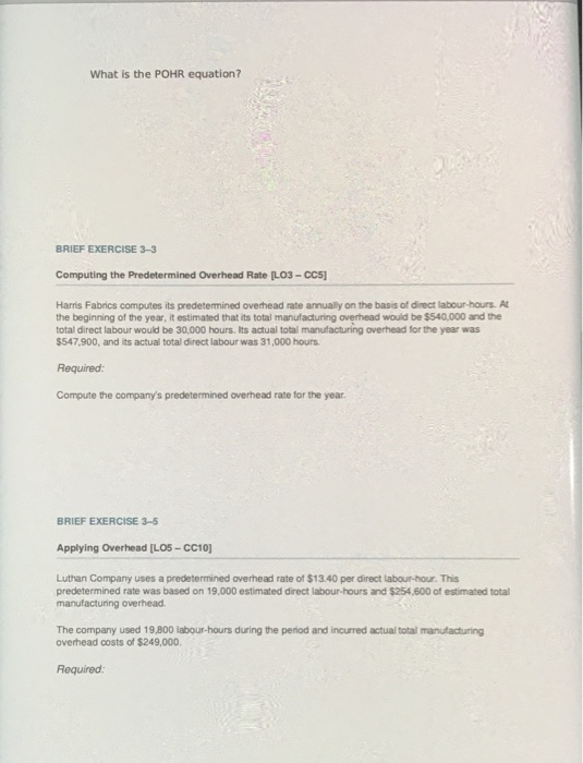 Solved What is the POHR equation? BRIEF EXERCISE 3-3 | Chegg.com