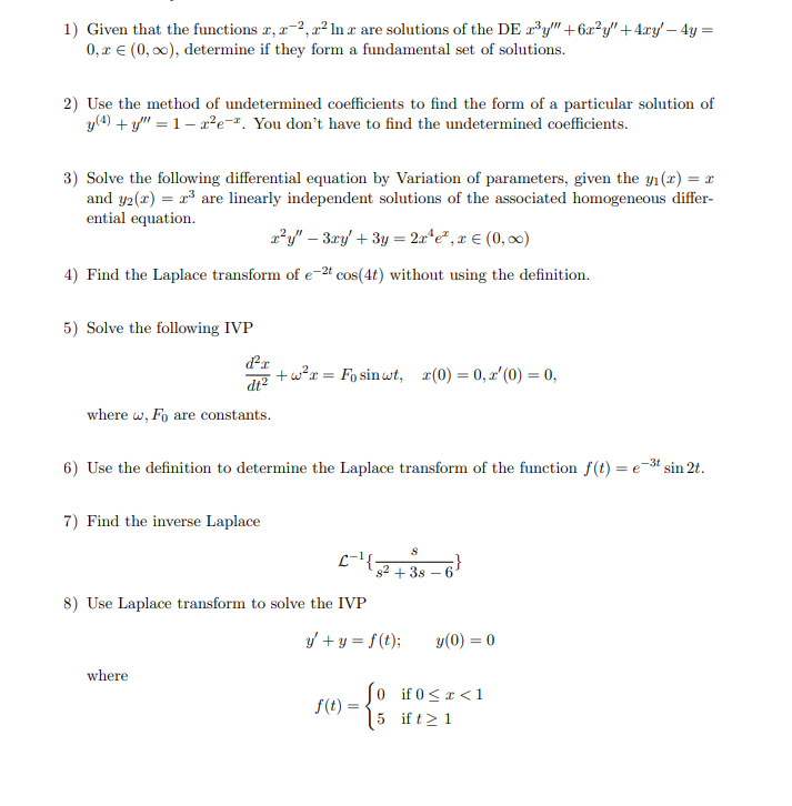 Solved 1) Given that the functions x, x^−2 , x^2ln x are | Chegg.com