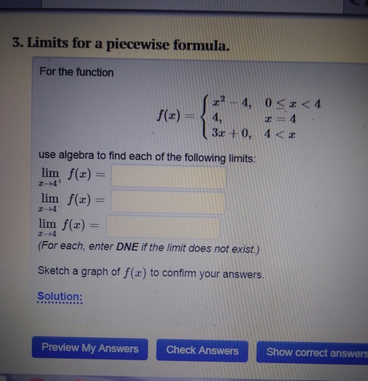 Solved 3. Limits for a piecewise formula. For the function | Chegg.com