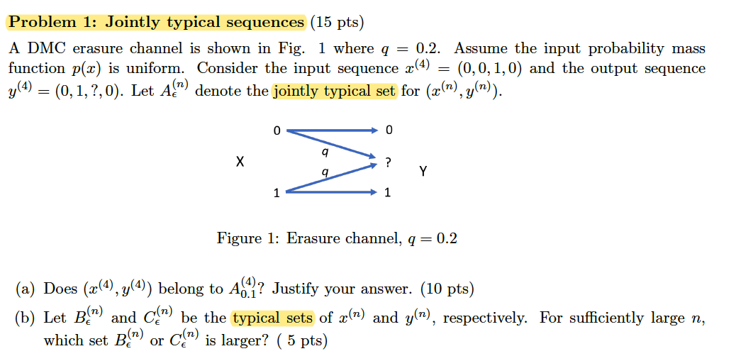 Solved Problem 1: Jointly typical sequences (15 pts) A DMC | Chegg.com