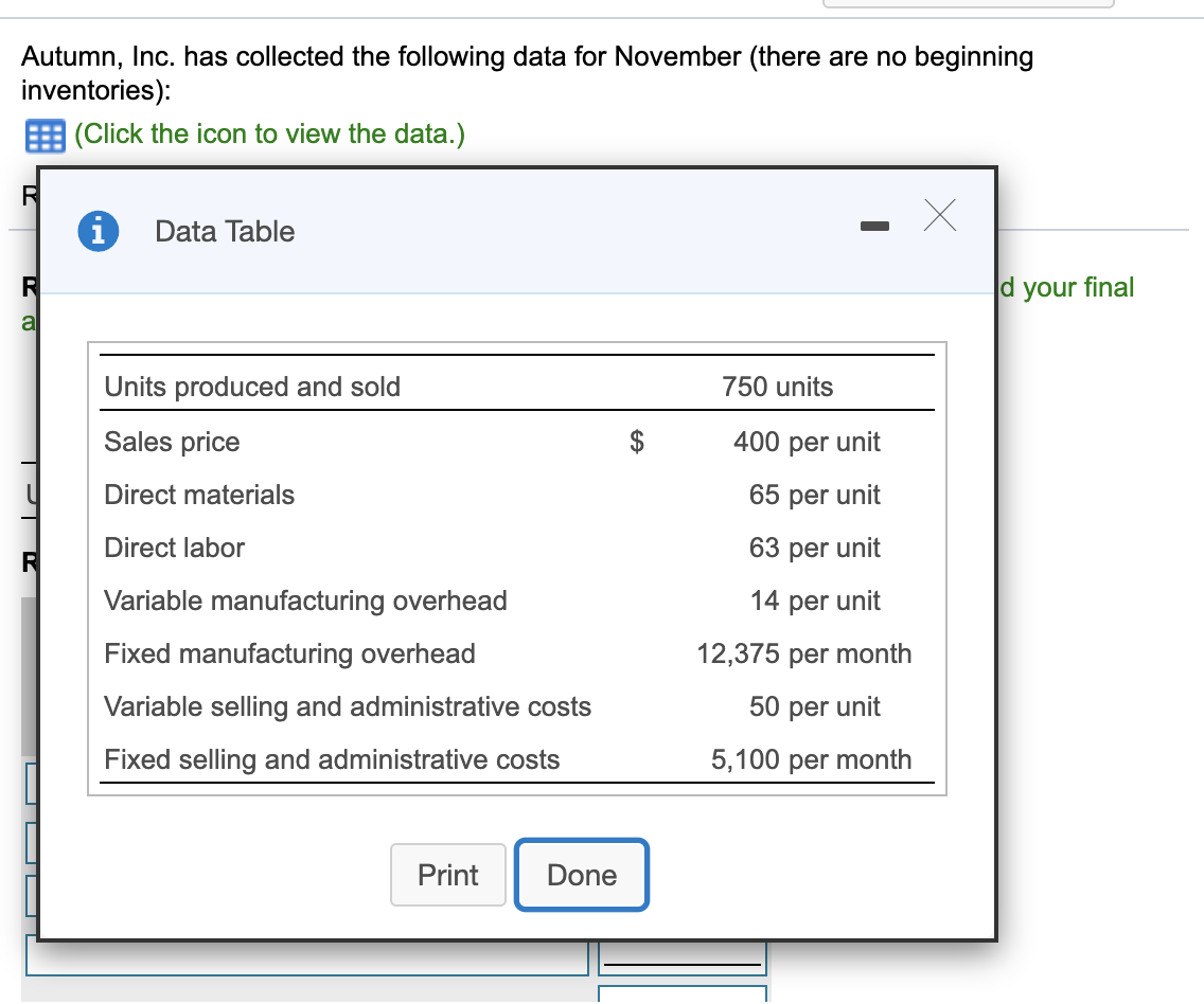 Solved Autumn, Inc. has collected the following data for | Chegg.com
