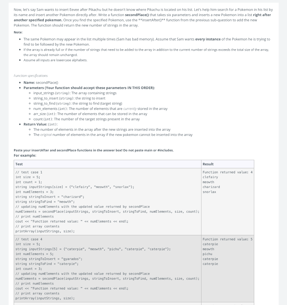 Solved Now, let's say Sam wants to insert Eevee after | Chegg.com