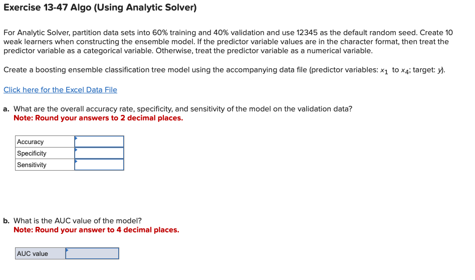 Exercise 13 47 Algo Using Analytic Solver For 