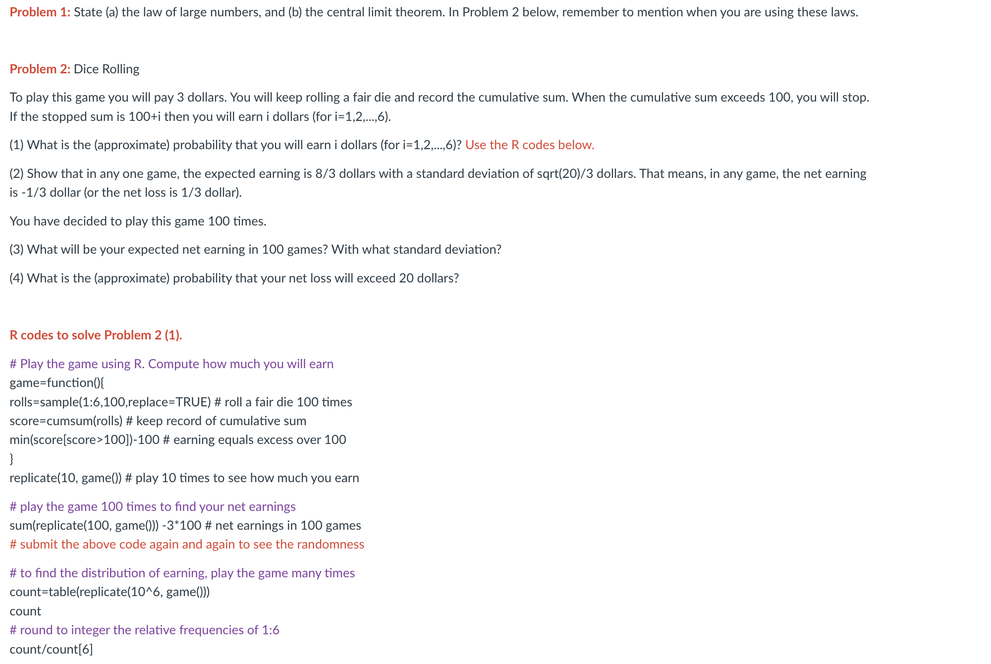 Solved Problem 1: State (a) the law of large numbers, and | Chegg.com