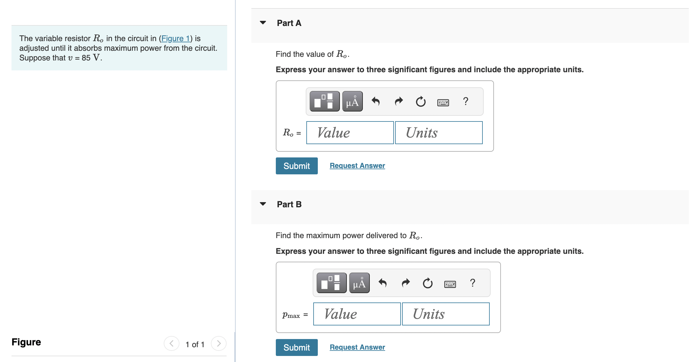 Solved The variable resistor Ro in the circuit in (Figure 1 | Chegg.com