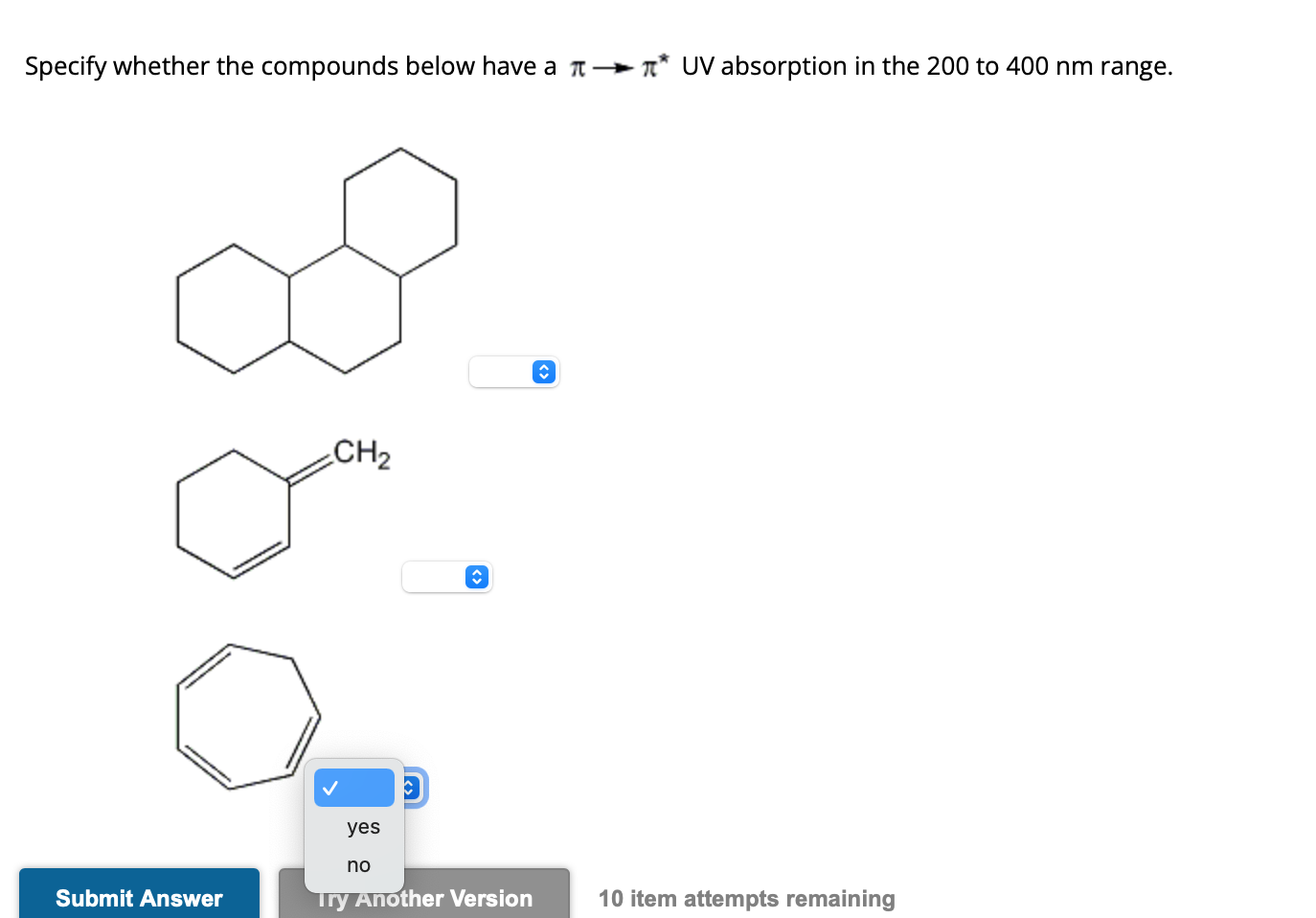 Solved Specify whether the compounds below have a π→π∗ UV | Chegg.com