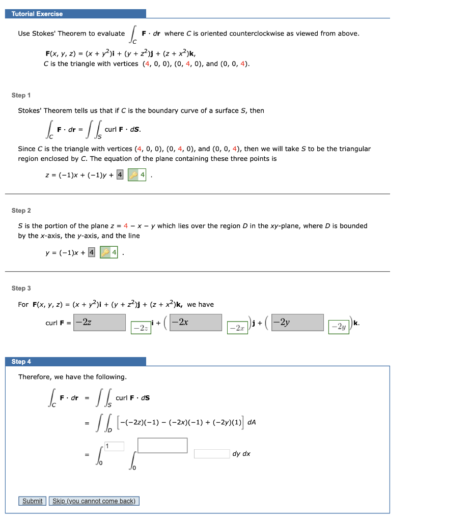 Solved Tutorial Exercise Use Stokes' Theorem to evaluate F. | Chegg.com