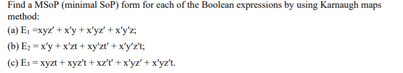 Solved Find a MSOP (minimal SoP) form for each of the | Chegg.com
