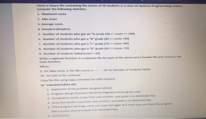 Solved Given A Binary File Containing The Scores Of 50 