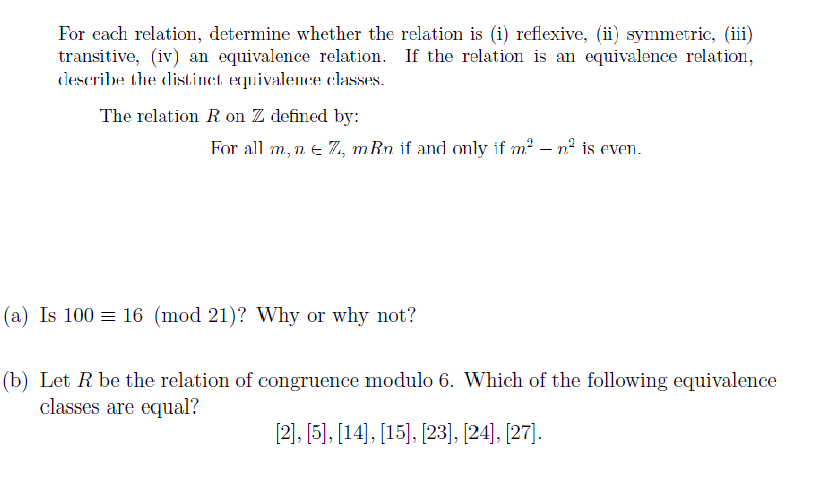 Solved For each relation, determine whether the relation is | Chegg.com