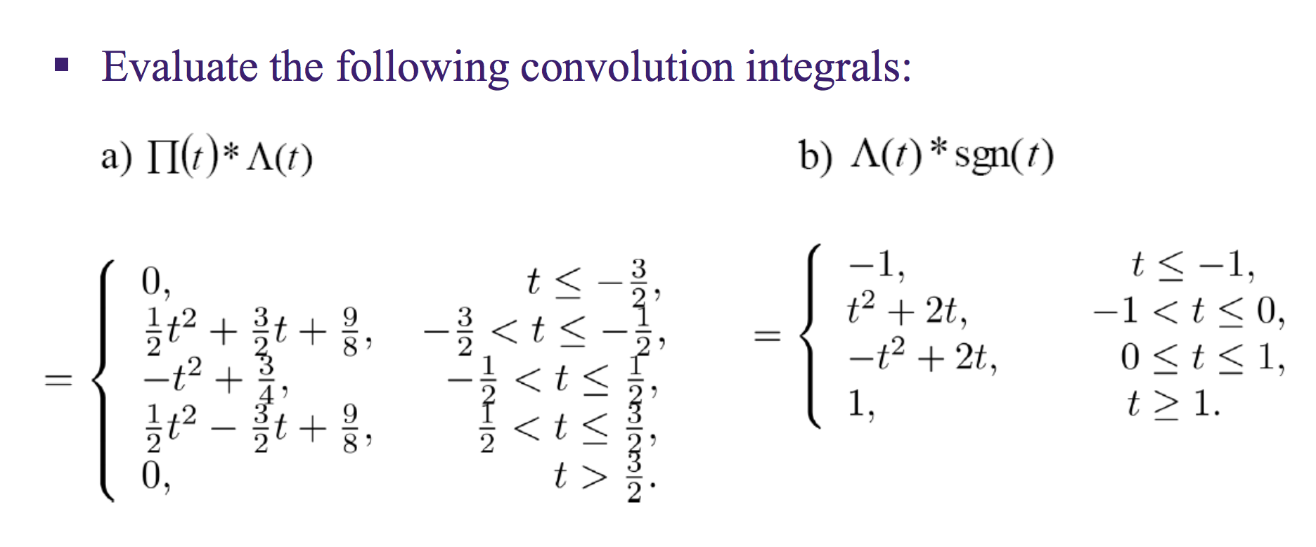 Solved Evaluate the following convolution integrals: a) | Chegg.com