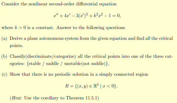 Consider the nonlinear second-order differential | Chegg.com