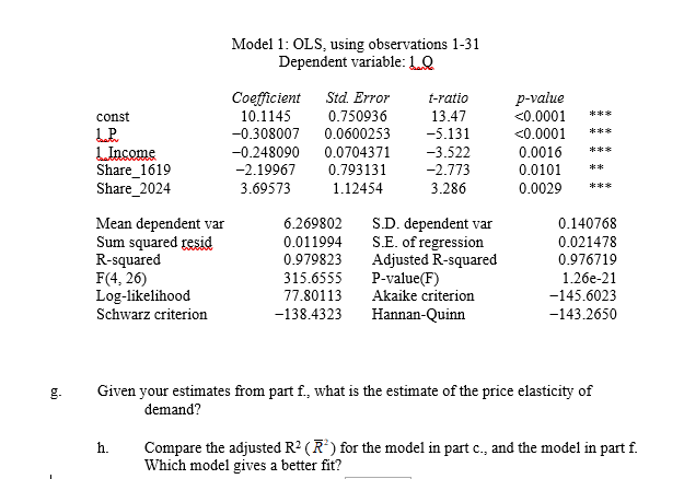Model 1: OLS, using observations 1-31 Dependent | Chegg.com