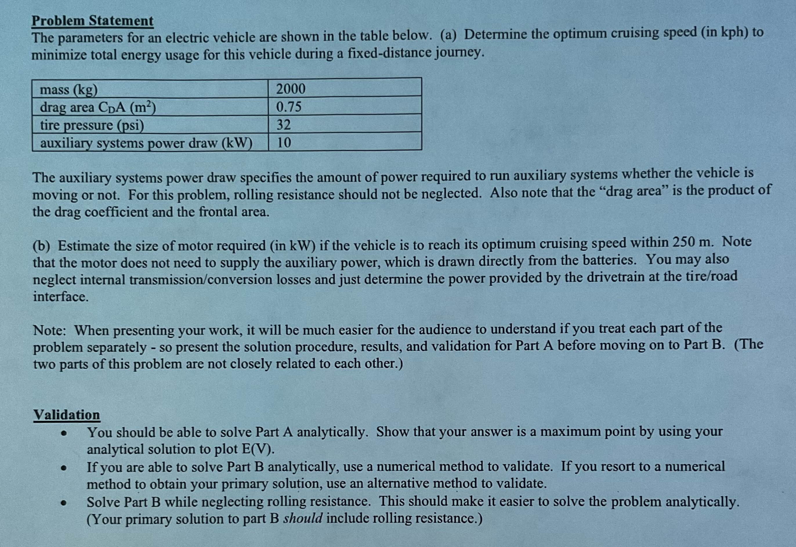 Solved Problem StatementThe parameters for an electric | Chegg.com