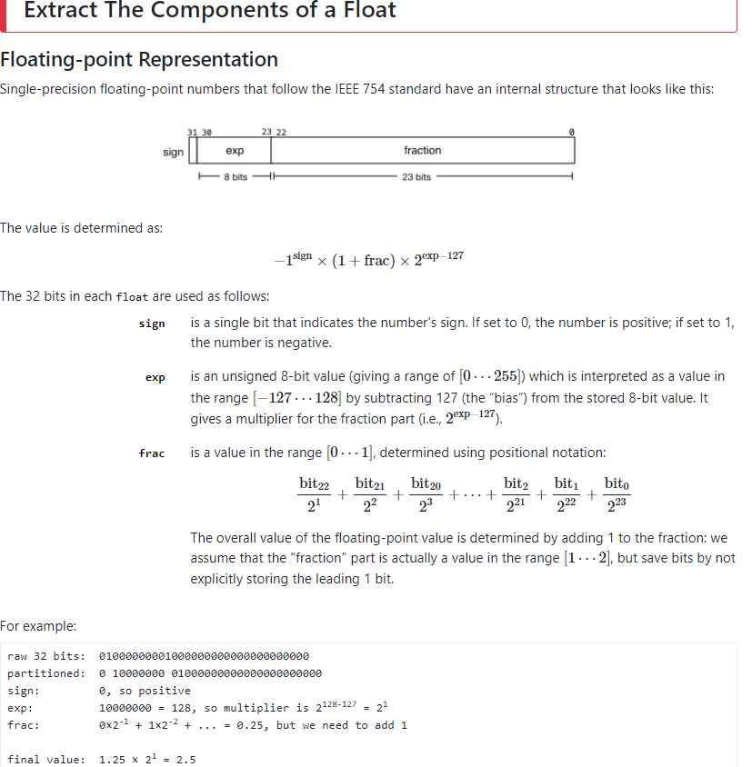 Extract The Components of a Float Floating-point | Chegg.com