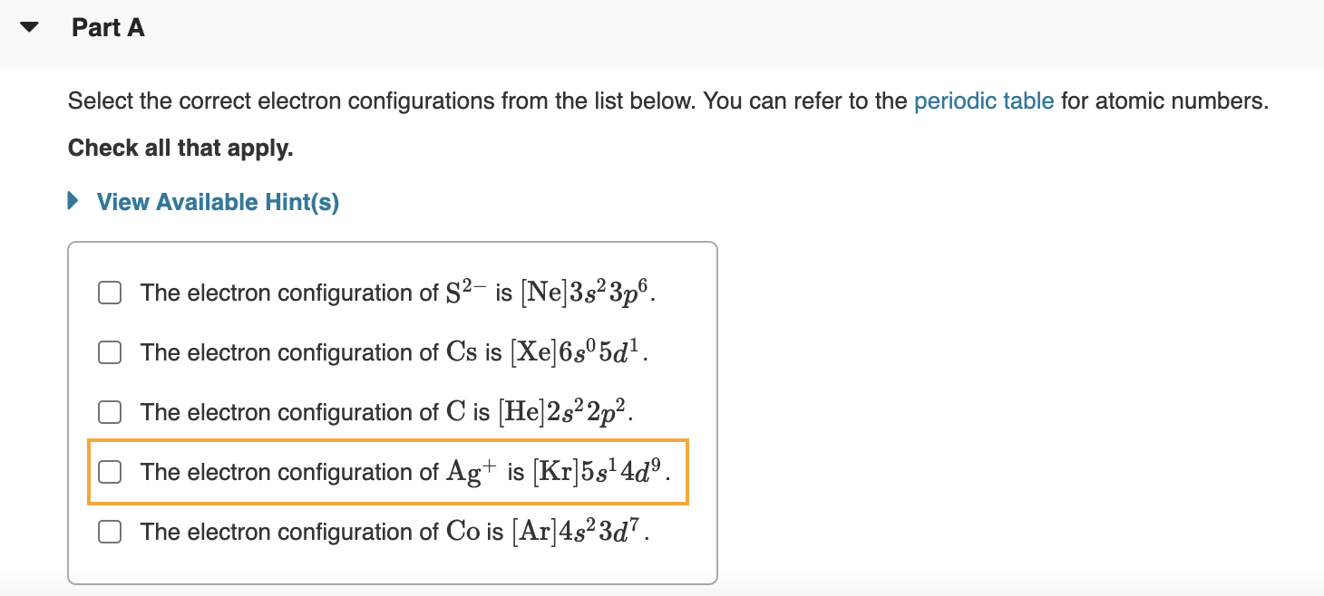 Solved Part A Select the correct electron configurations | Chegg.com