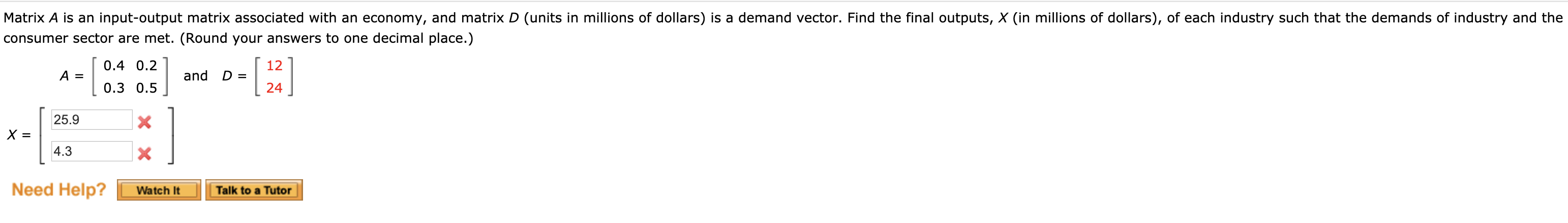 Solved Matrix A is an input-output matrix associated with an | Chegg.com