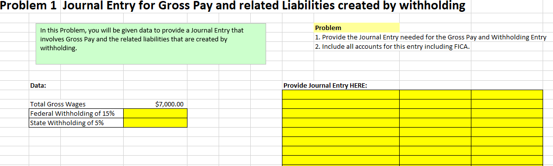 Solved Problem 1 Journal Entry for Gross Pay and related | Chegg.com