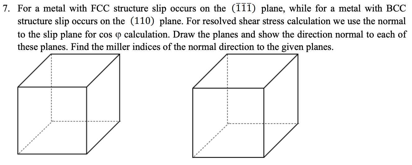 Solved 7. For a metal with FCC structure slip occurs on the | Chegg.com