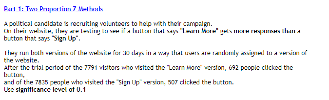 Solved Part 1: Two Proportion Z Methods A political | Chegg.com