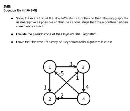 EVEN Question No 4[10+5+5] - Show the execution of | Chegg.com