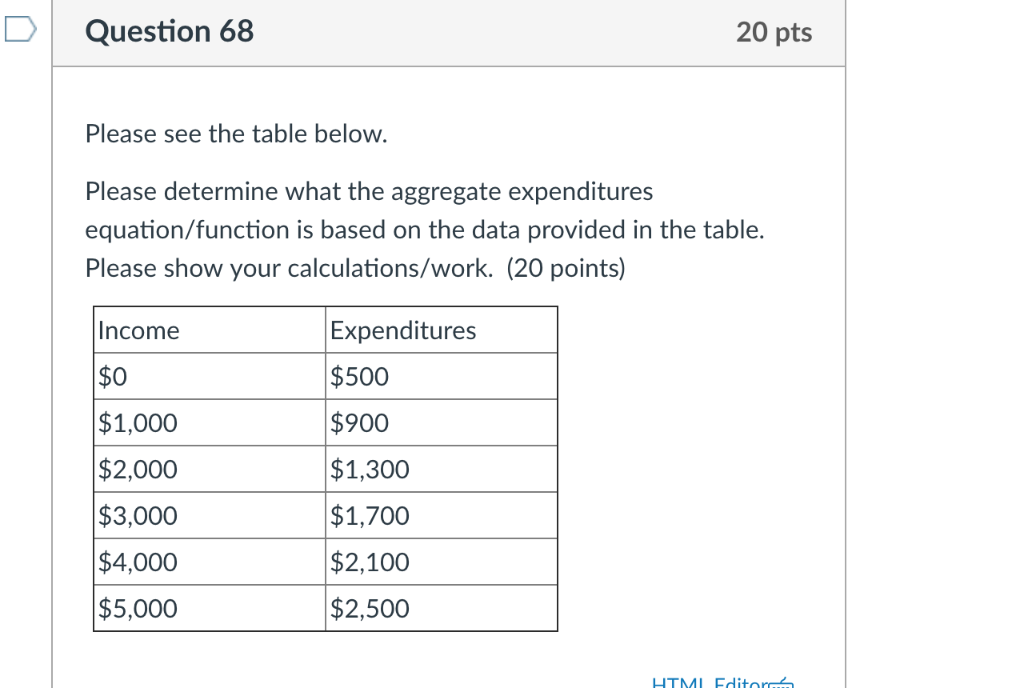 Solved Question 68 20 pts Please see the table below Please | Chegg.com