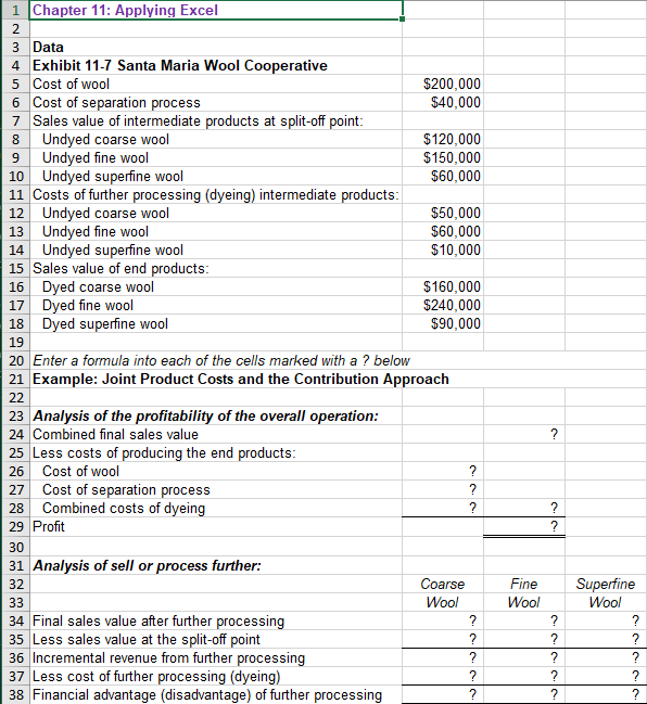 Solved PLEASE FILL IN THE QUESTION MARKS USING ONLY EXCEL | Chegg.com