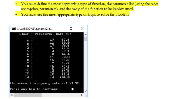 Solved Your program will calculate the occupancy rate for a | Chegg.com