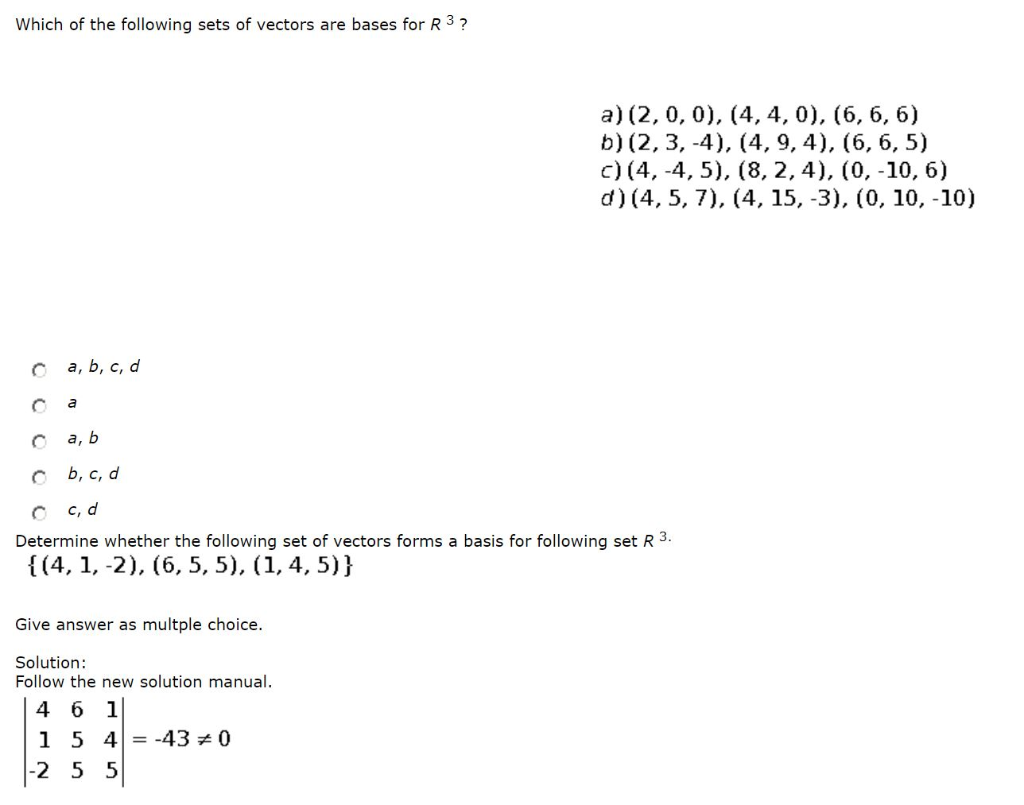Solved Which of the following sets of vectors are bases for | Chegg.com