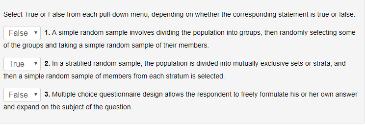 Solved Select True or False from each pull-down menu, | Chegg.com