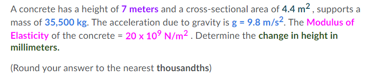 Solved A concrete has a height of 7 meters and a | Chegg.com