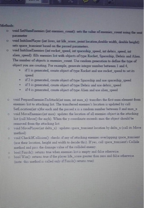 Solved Space Transient Game You are asked to implement and | Chegg.com