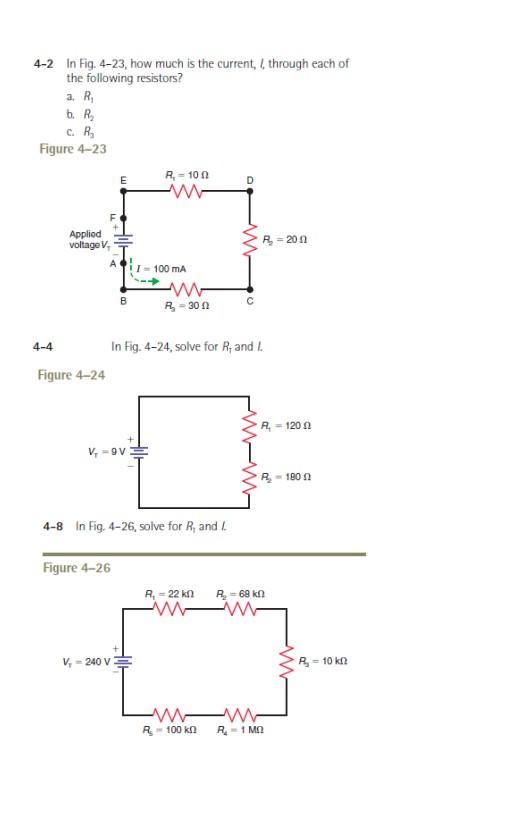 Solved 4-2 In Fig. 4-23, how much is the current, 1, through | Chegg.com