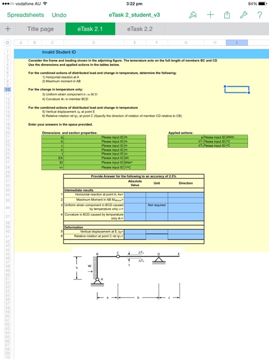 Solved 00 Vodafone AU令 3:22 pm 84% Spreadsheets Undo eTask 2 | Chegg.com