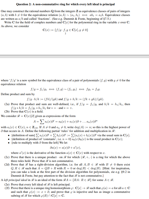 Solved Question 2: A non-commutative ring for which every | Chegg.com