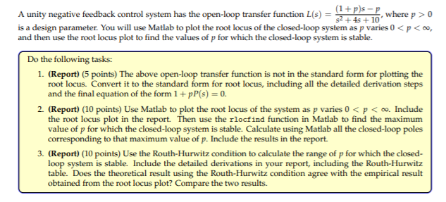 (1 + p)s-p A unity negative feedback control system | Chegg.com