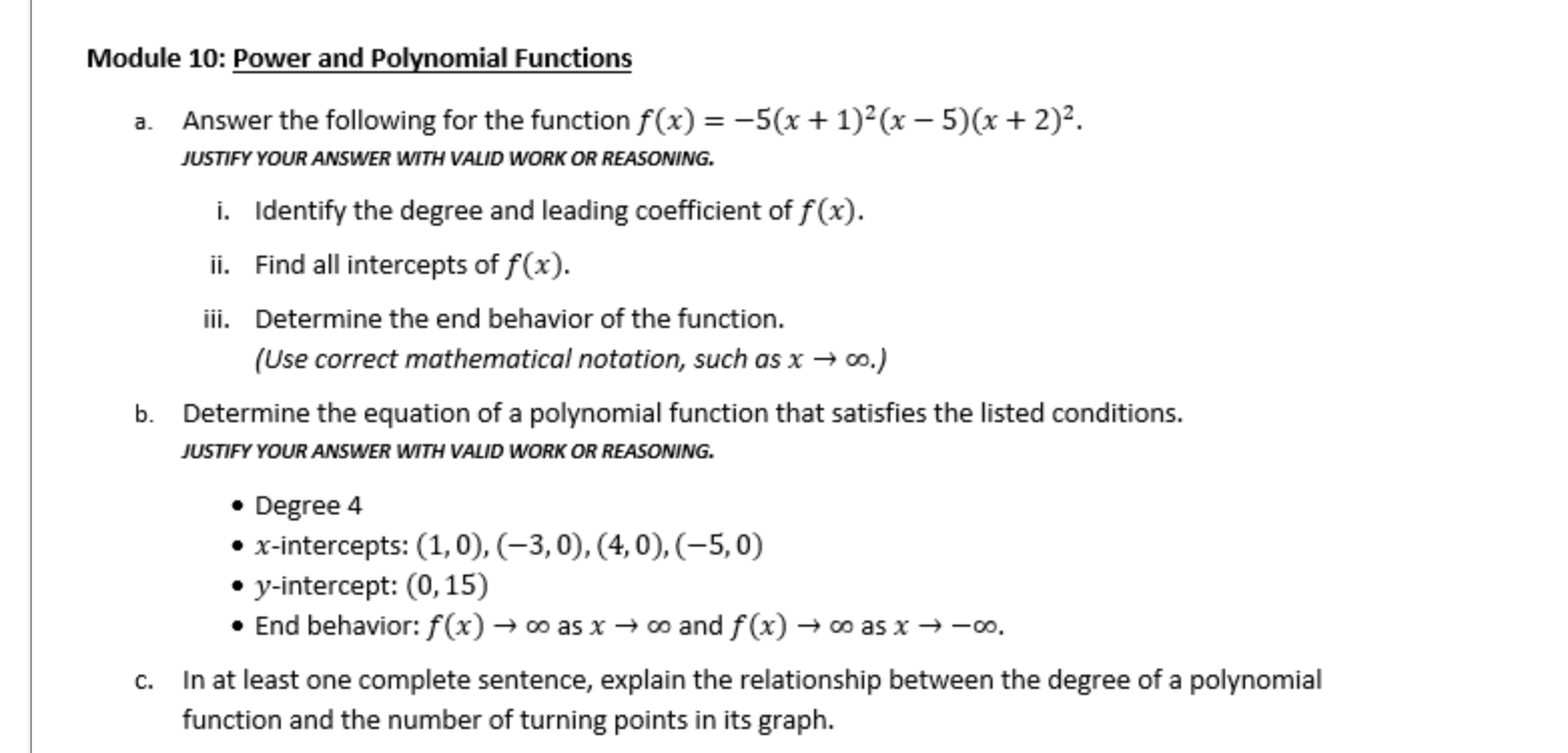 Solved Module 10: Power and Polynomial Functions a. Answer | Chegg.com