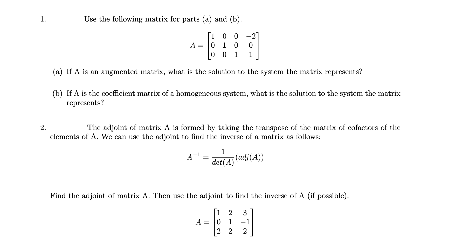Solved 1. Use the following matrix for parts (a) and (b). [1 | Chegg.com