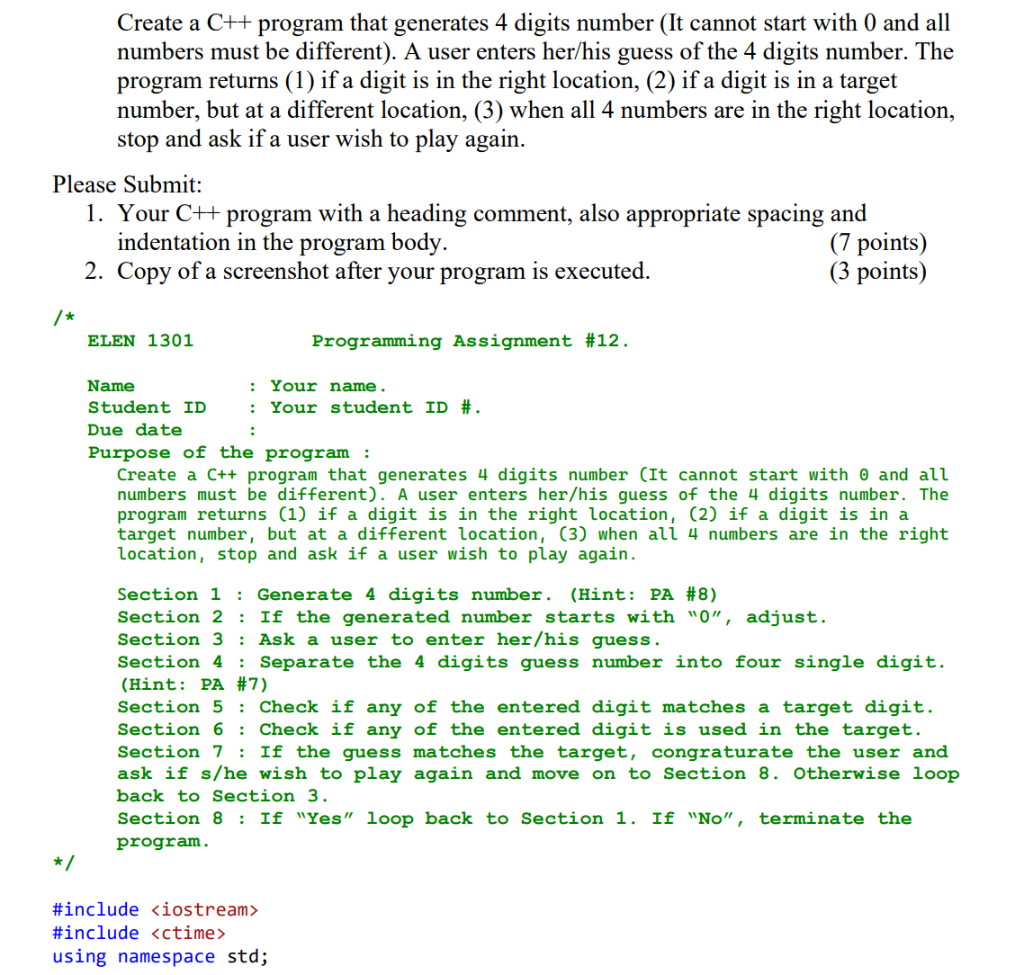 Solved Create a C++ program that generates 4 digits number | Chegg.com