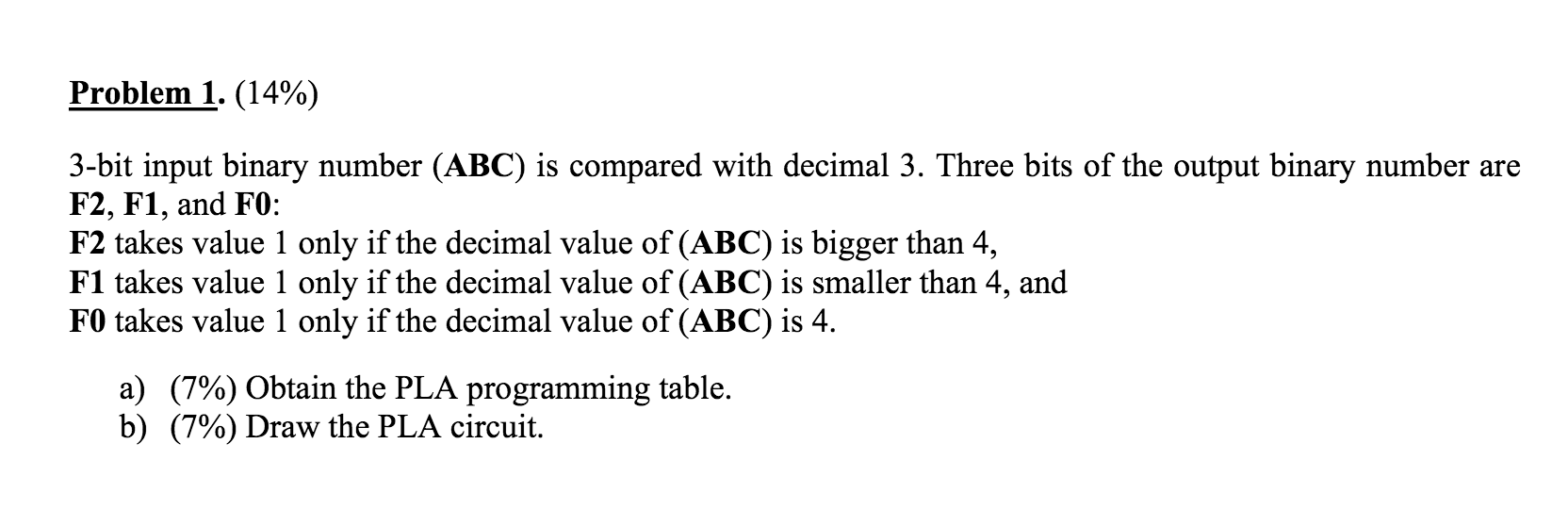Solved Problem 1. (14%) 3-bit input binary number (ABC) is | Chegg.com