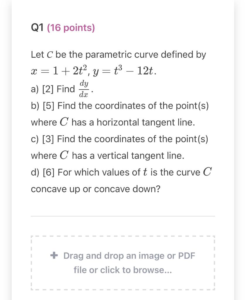 Solved Q1 (16 points) Let C be the parametric curve defined | Chegg.com